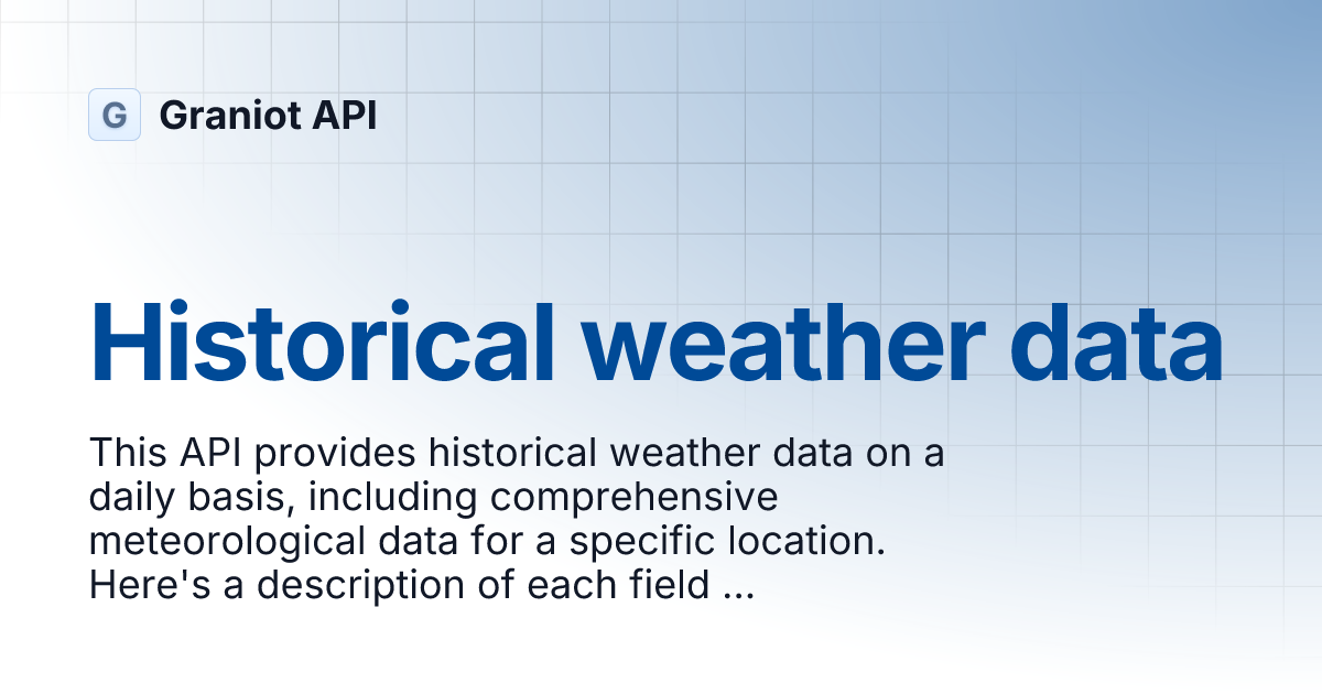 Historical weather data | Graniot API